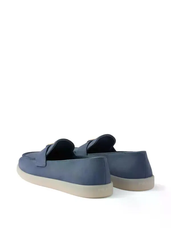 Prada Nubuck Leather Loafers With Enameled Triangle Logo - Blue