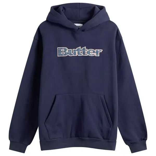 BUTTER GOODS Plaid Logo Applique Hoodie - Navy
