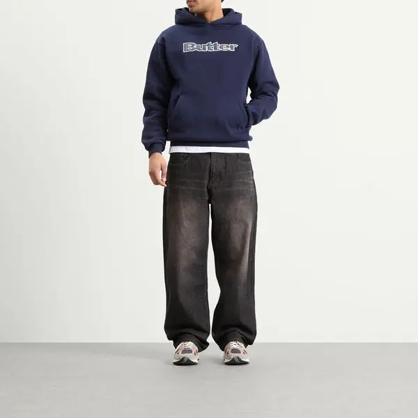 BUTTER GOODS Plaid Logo Applique Hoodie - Navy