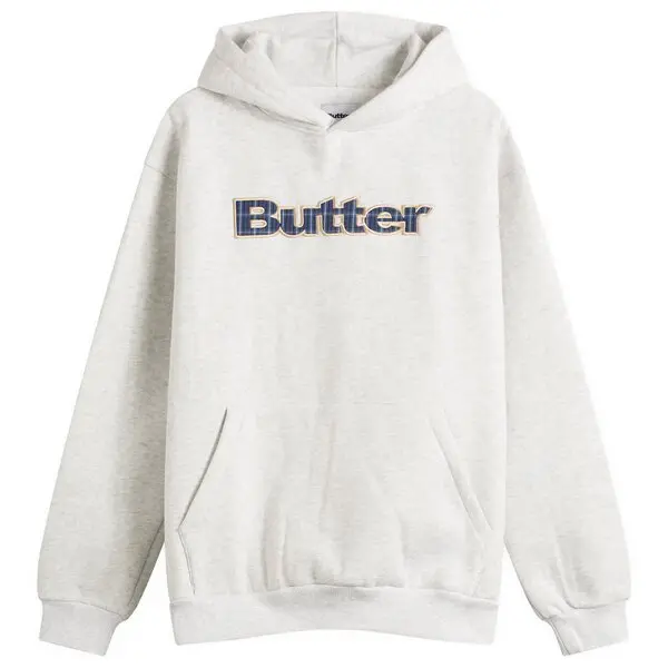 BUTTER GOODS Plaid Logo Applique Hoodie - Ash