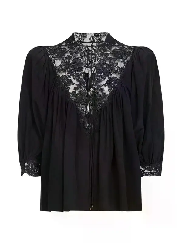 Chloé Lace V-neck Shirt - Black