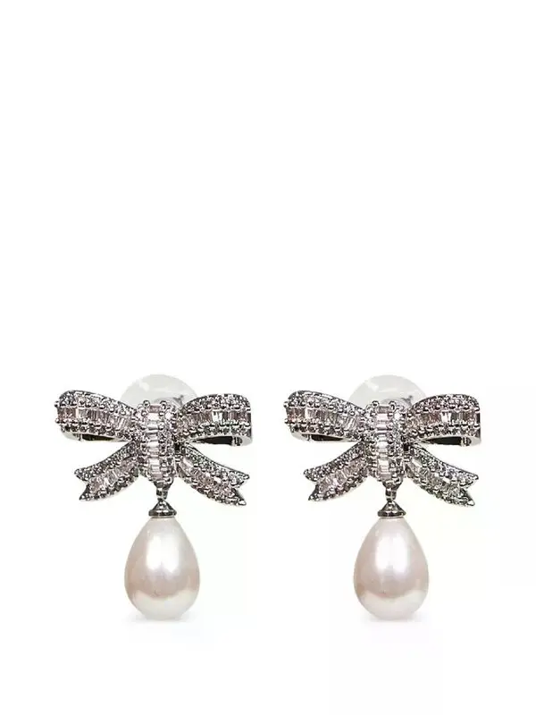 SELF-PORTRAIT Bow Crystal Drop Earrings - Silver