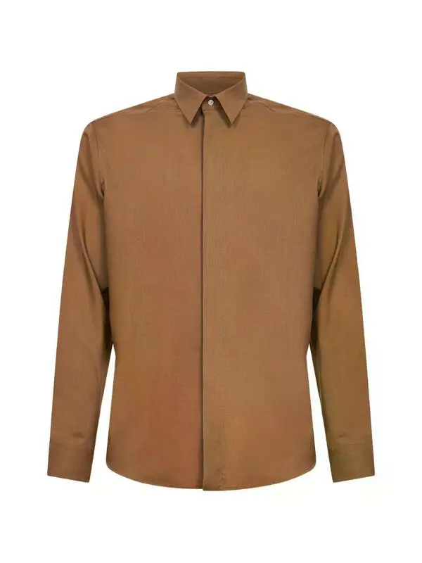 D4.0 Covered-button Long-sleeve Shirt - Brown
