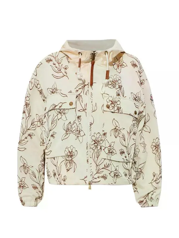 Moncler Nepeta Floral-print Hooded Jacket - Neutrals