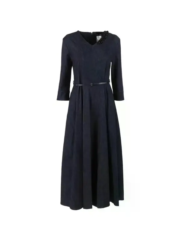 Max Mara Abito Vela Beaded V-neck Dress - Blue