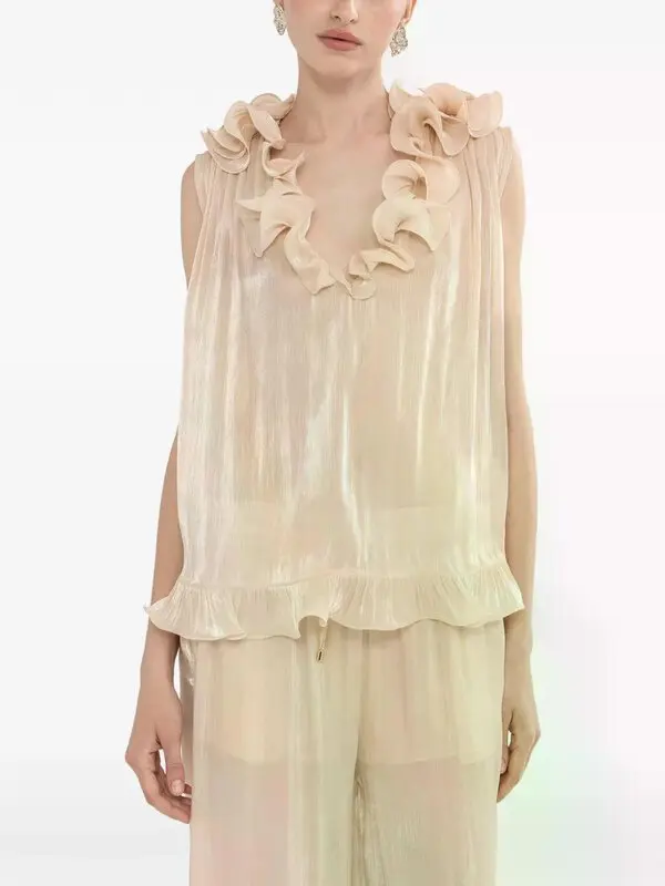 NISSA Ruffled Chiffon Top - Neutrals