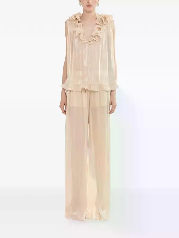NISSA Ruffled Chiffon Top - Neutrals