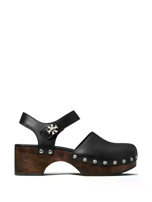 Tory Burch Turnlock Clogs With Silver Stud Embellishments - Black