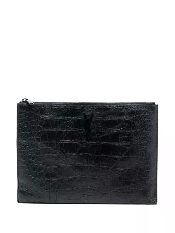 Saint Laurent 2017 Croc Embossed Leather Monogram Document Holder Clutch