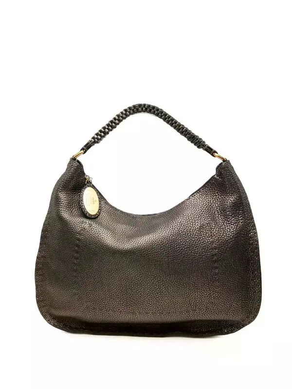 Fendi 2000-2010 Metallic Pebbled Leather Selleria Shoulder Bag
