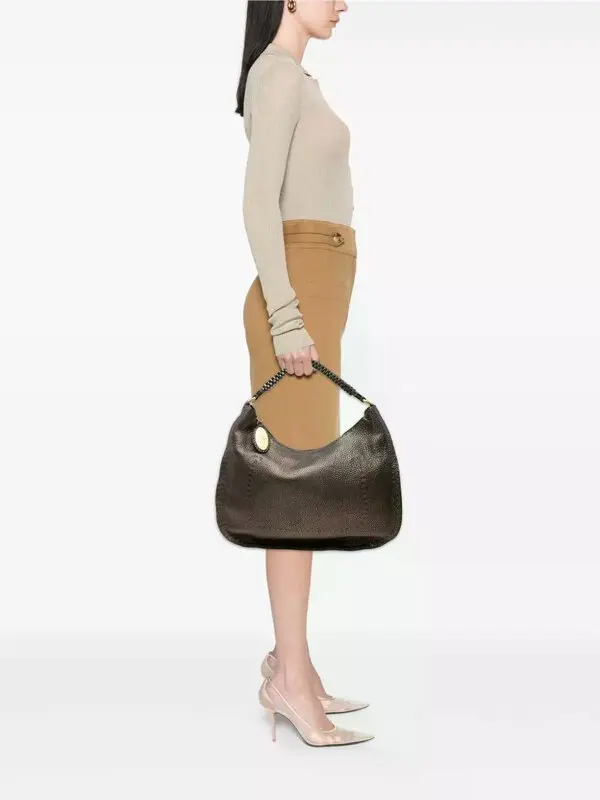 Fendi 2000-2010 Metallic Pebbled Leather Selleria Shoulder Bag