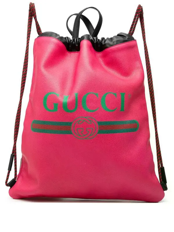 Gucci Leather Logo Drawstring Backpack