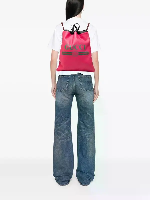 Gucci Leather Logo Drawstring Backpack