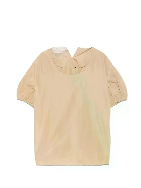 SUSANNE BOMMER Puff Sleeve Round Neck Top - Neutrals