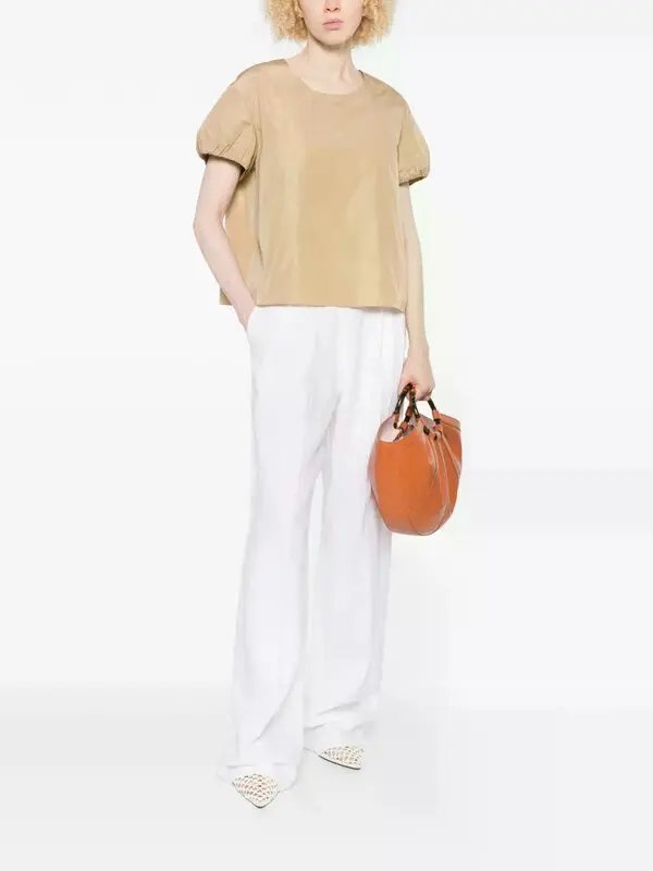 SUSANNE BOMMER Puff Sleeve Round Neck Top - Neutrals