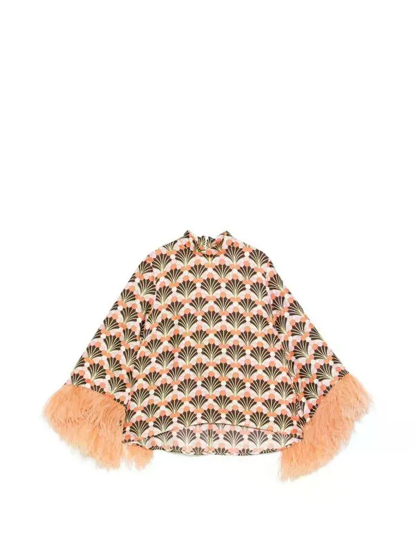 La DoubleJ Feather-trimmed Printed Top - Brown