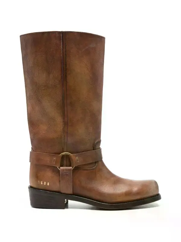 GOLDEN GOOSE High Biker Boots With Buckled Strap In Leather