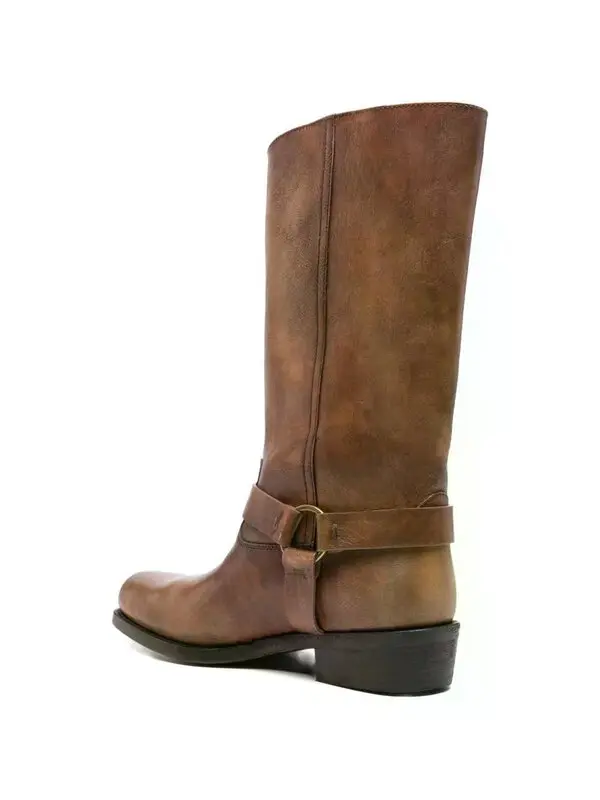 GOLDEN GOOSE High Biker Boots With Buckled Strap In Leather