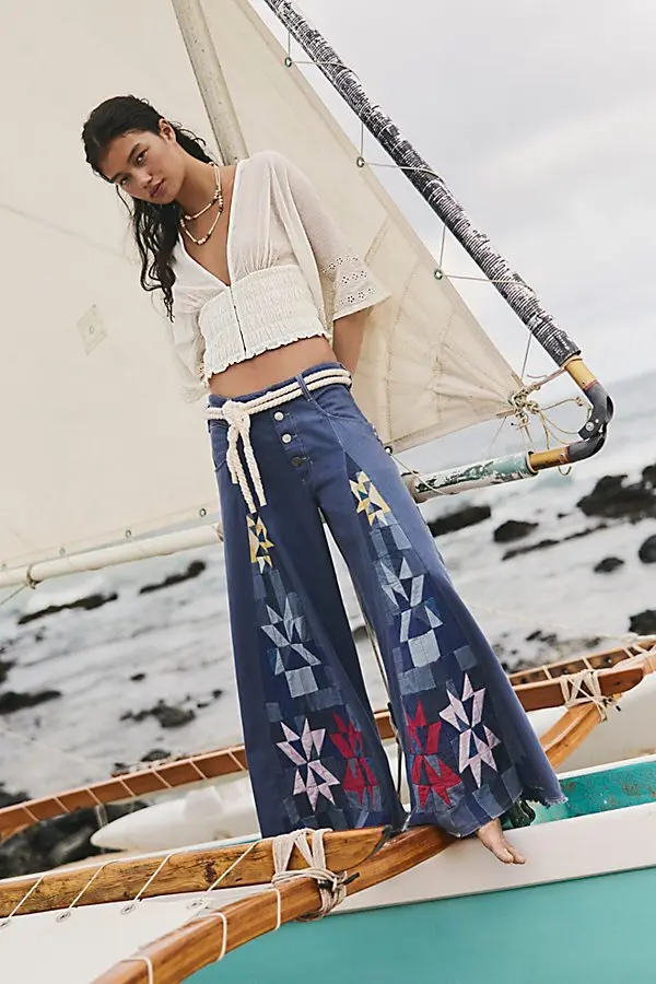 Free People We The Free Kaleidoscope Wide Leg Jeans - Starry Night