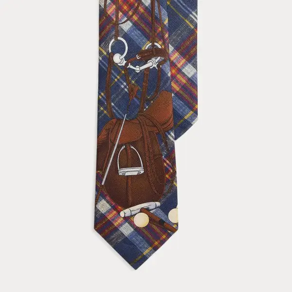 Ralph Lauren Equestrian Plaid Linen Tie - Navy