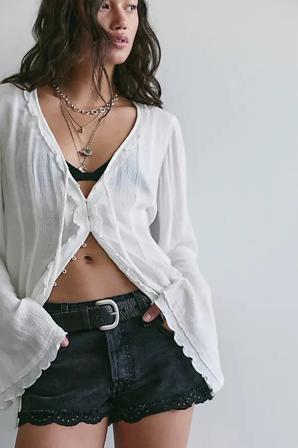 Free People We The Free Cali Lace Shorties - Washed Black