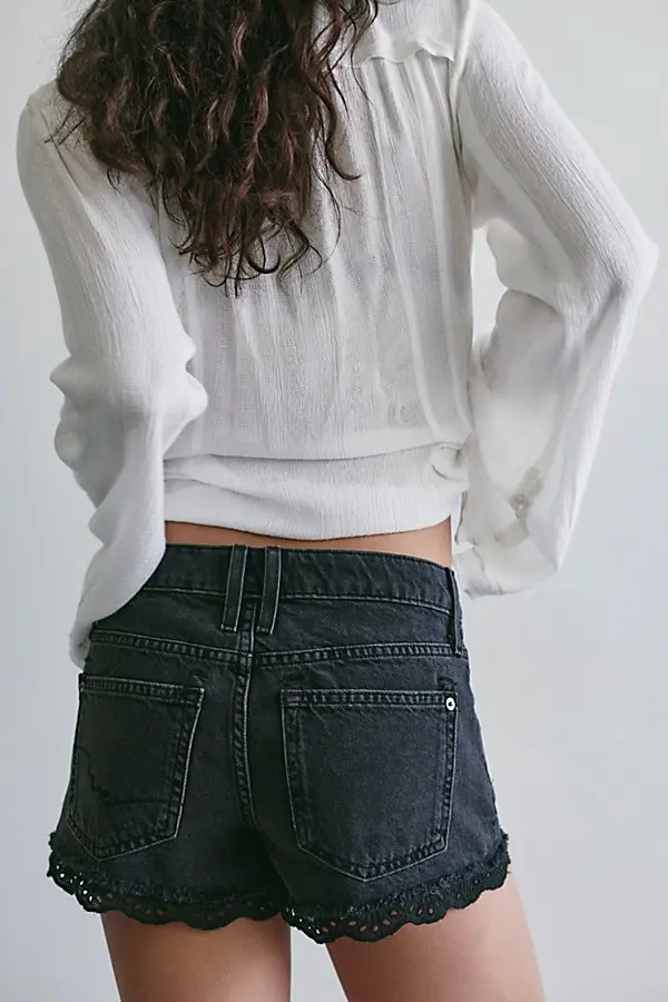 Free People We The Free Cali Lace Denim Shorts - Washed Black