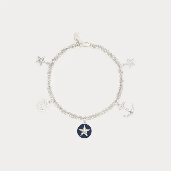 Ralph Lauren Sterling Silver Anchor Charm Bracelet - Navy