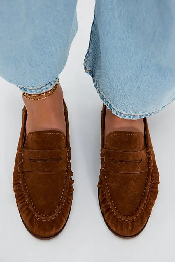 Free People Carry On Loafers - Cognac Oily Suede