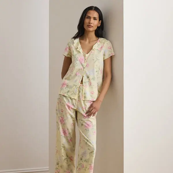 Ralph Lauren Floral Ruffle-trim Lawn Sleep Set - Yellow Floral