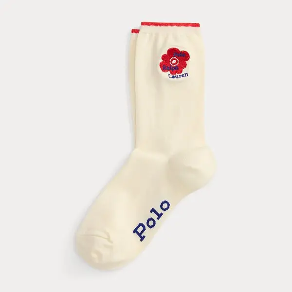 Ralph Lauren Floral Logo Cotton-blend Crew Socks - Ivory