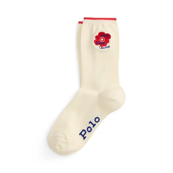 Ralph Lauren Floral Logo Cotton-blend Crew Socks - Ivory
