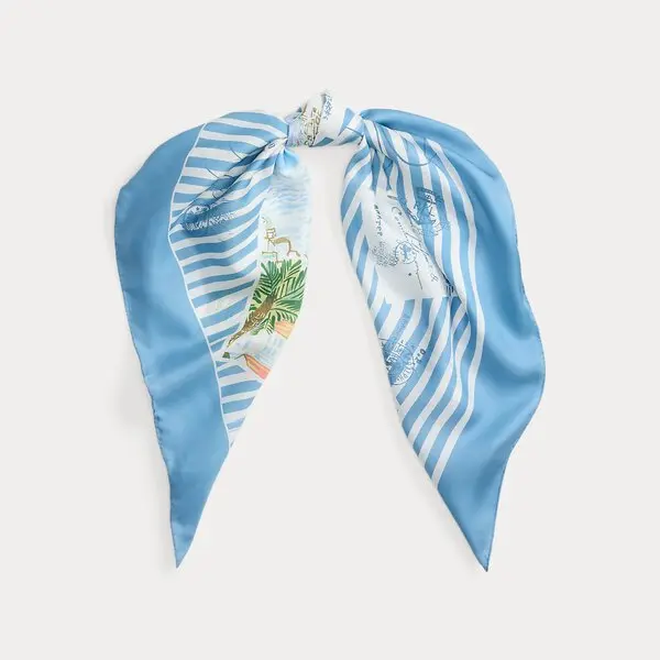 Ralph Lauren Striped Postcard-print Silk Square Scarf - Blue Note