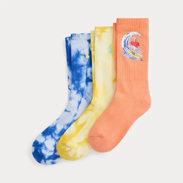 Ralph Lauren Polo Bear Tie-dye Crew Sock 3-pack - Orange Multi
