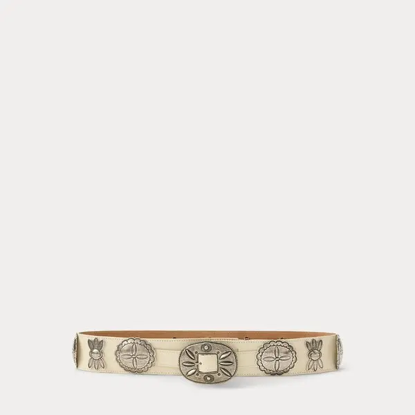 Ralph Lauren Vachetta Leather Cast Concho Belt - Lux Cream