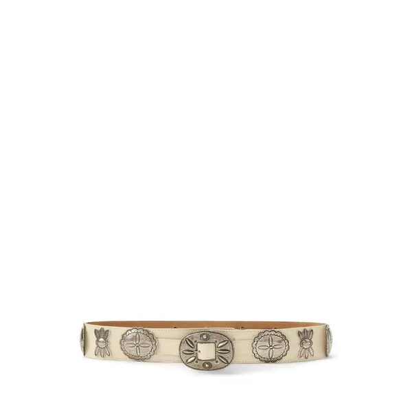 Ralph Lauren Vachetta Leather Cast Concho Belt - Lux Cream