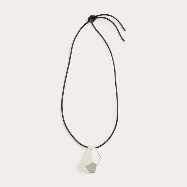 Ralph Lauren Silver-tone Geometric Leather Necklace - Grey