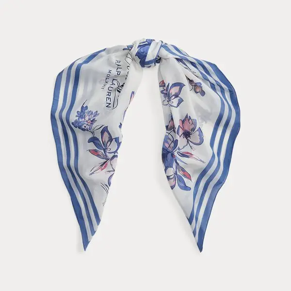 Ralph Lauren Logo Floral Silk Square Scarf - Cream