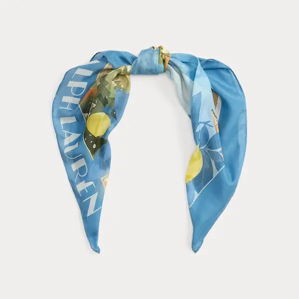 Ralph Lauren Landscape-print Cotton-silk Square Scarf - Blue Note