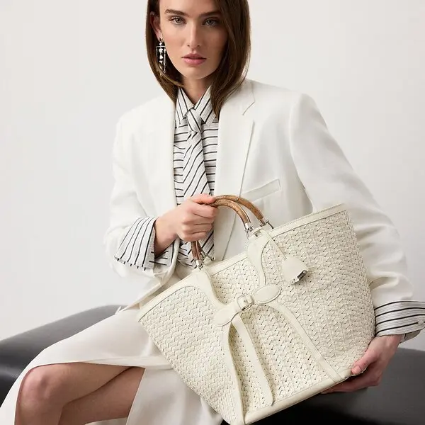Ralph Lauren The Braided Leather Large Tote - Lux Cream