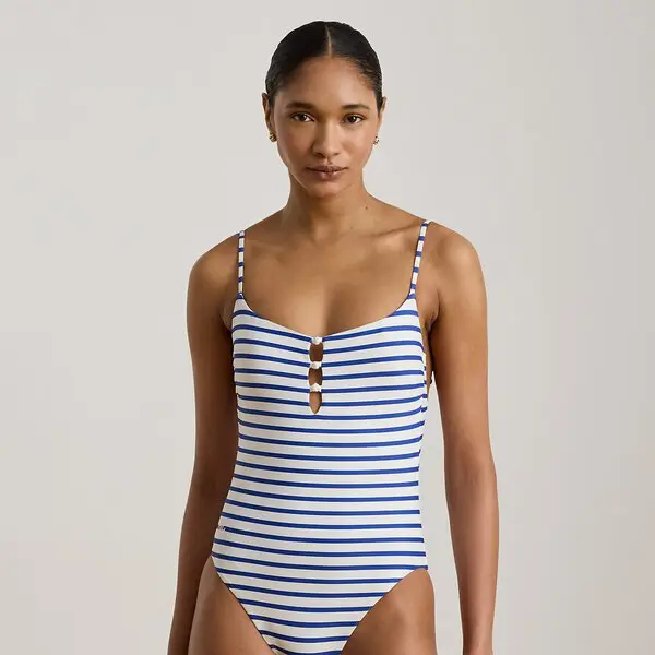 Ralph Lauren Striped Knot-front Scoopneck One-piece - Blue/white