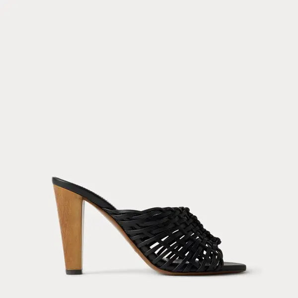 Ralph Lauren Adela 95 Mm Woven Lambskin Mule - Black