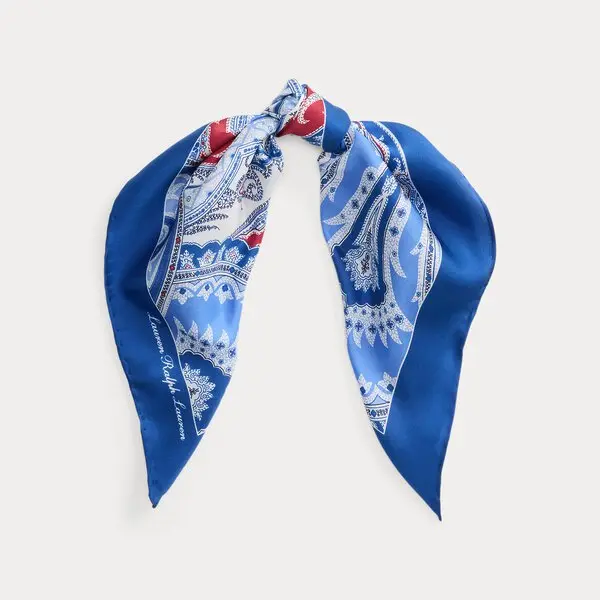 Ralph Lauren Paisley Sandwashed Silk Square Scarf - Carson Blue