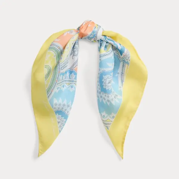 Ralph Lauren Paisley Sandwashed Silk Square Scarf - Lemon Sorbet