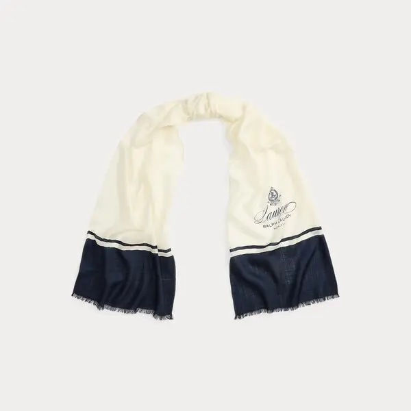 Ralph Lauren Two-tone Crest Wool-silk Scarf - Cream