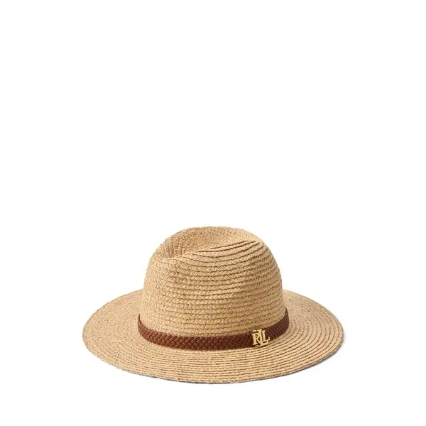 Ralph Lauren Raffia Fedora With Faux-leather Trim
