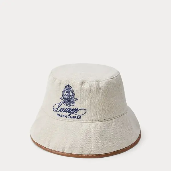 Ralph Lauren Embroidered-logo Herringbone Bucket Hat - Birch Tan