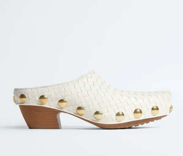 Bottega Veneta Gondola Studded Leather Mule Clog - Alabaster