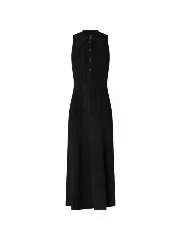 Pinko Collared Ribbed Maxi Dress - Black