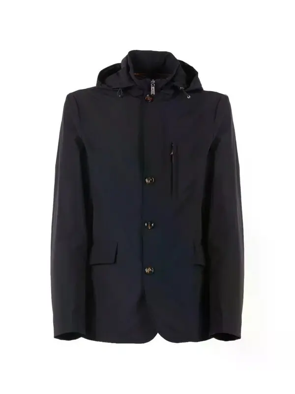 MOORER Hooded Buttoned Jacket - Blue