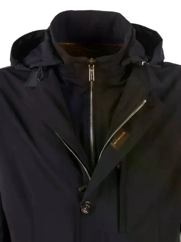MOORER Hooded Buttoned Jacket - Blue